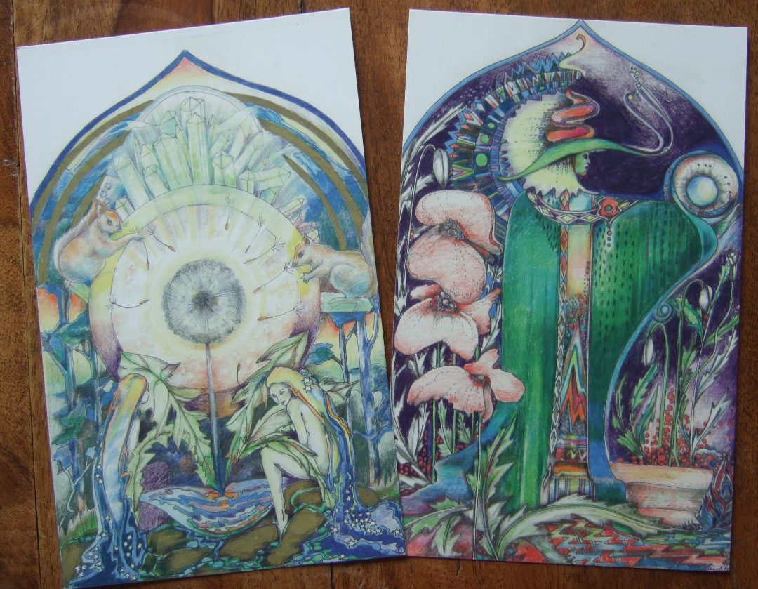 Two Magical postcards of Wisdom and Wealth. - Sheila Murphy Arts